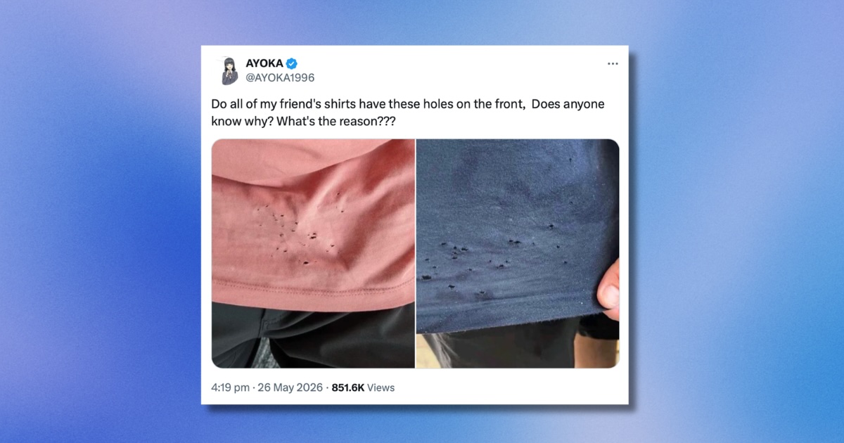 People find out what makes those tiny holes in the front of a t-shirt