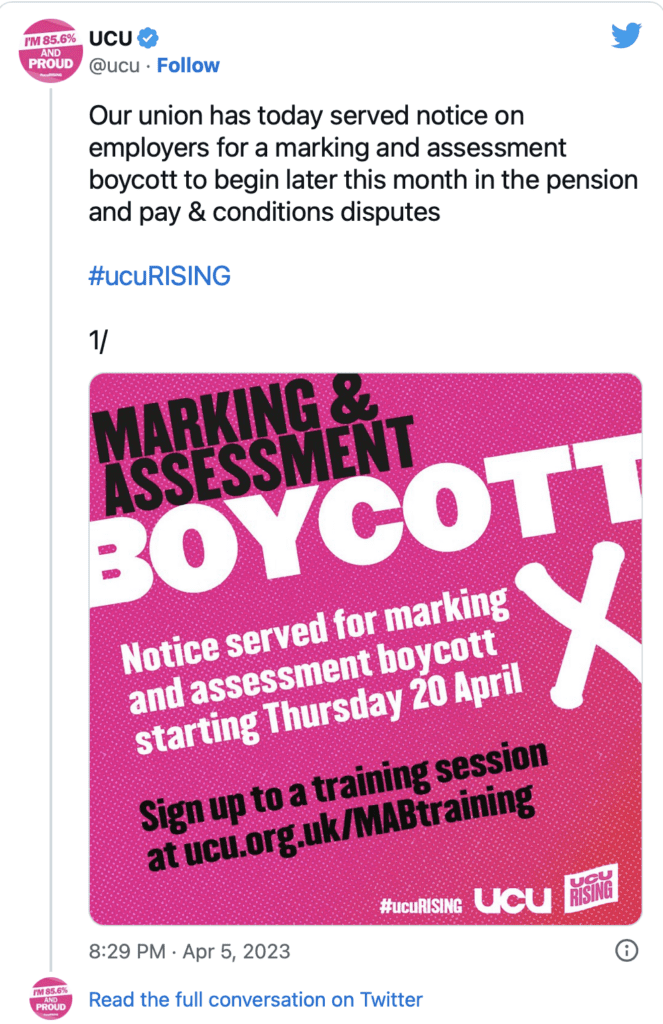 UCU announces marking and assessment boycott due to start later this month