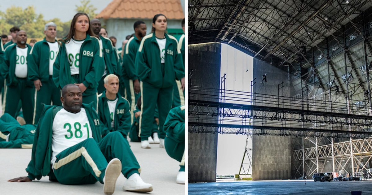 Inside aircraft hangar where Squid Game: The Challenge was filmed