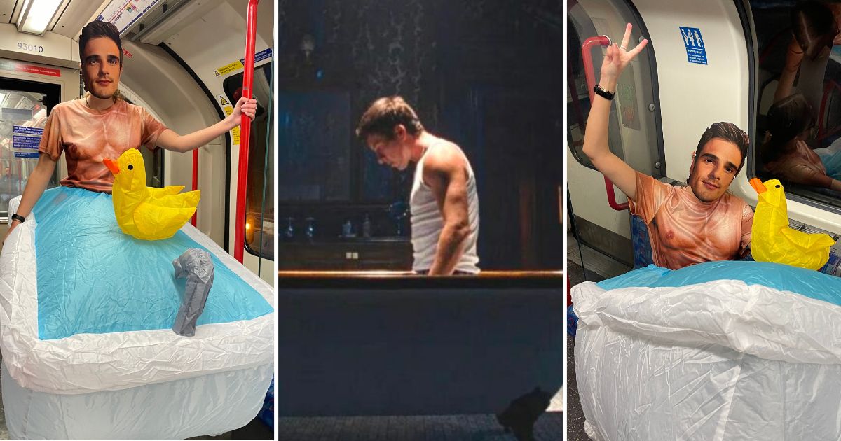 This grad dressed up as Jacob Elordi in the bath for a Saltburn club night