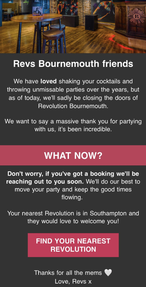 Revolution Bournemouth has closed down with immediate effect