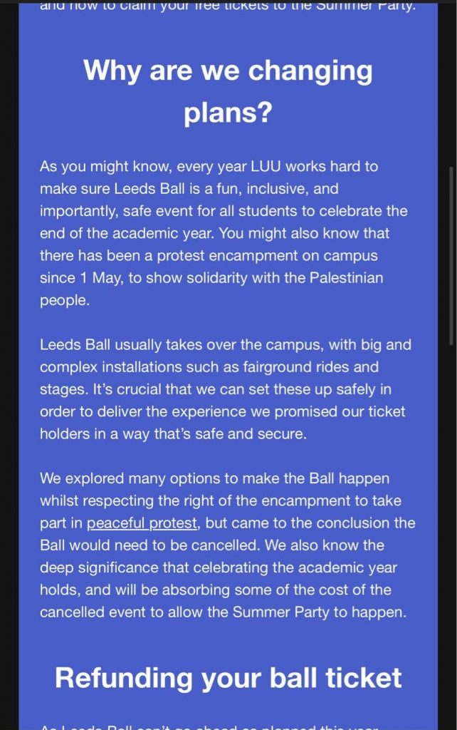 Leeds Uni Union cancels Summer Ball due to ‘safety concerns’ around pro ...