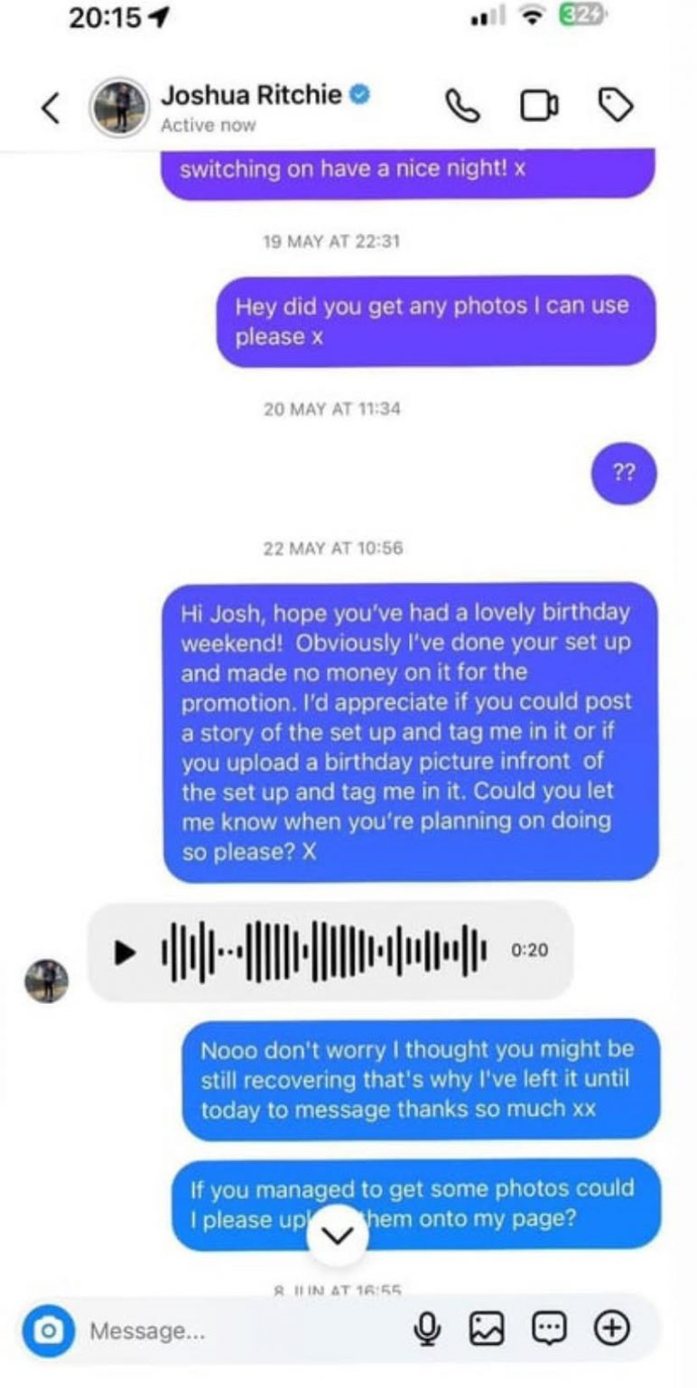 Love Island: Shamed Josh Ritchie responds after failing to pay for balloons