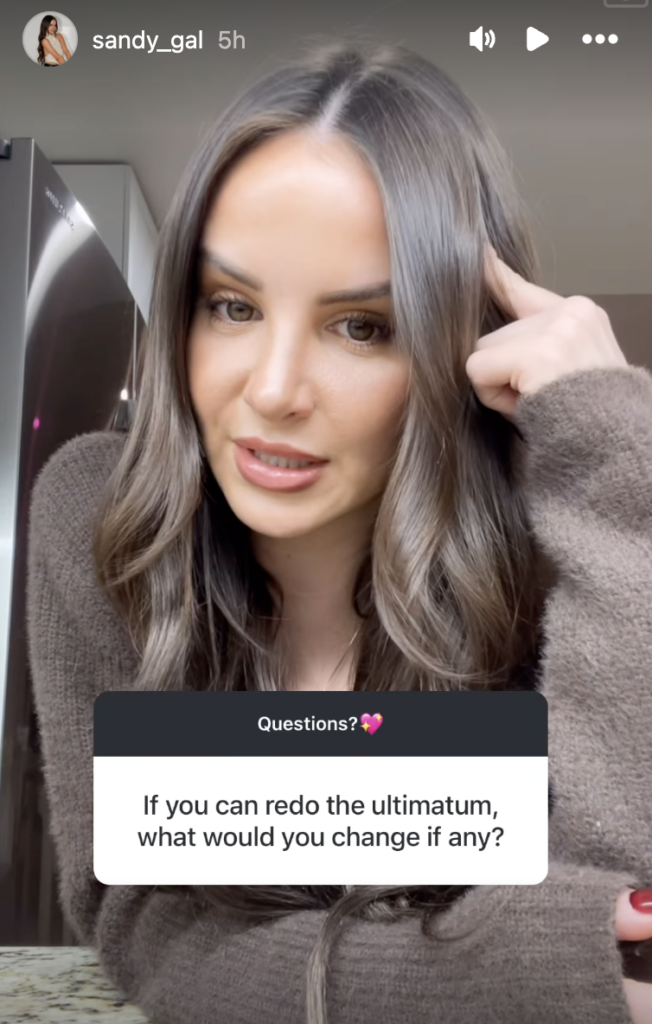 Sandy 'regrets' her behaviour on The Ultimatum for one reason