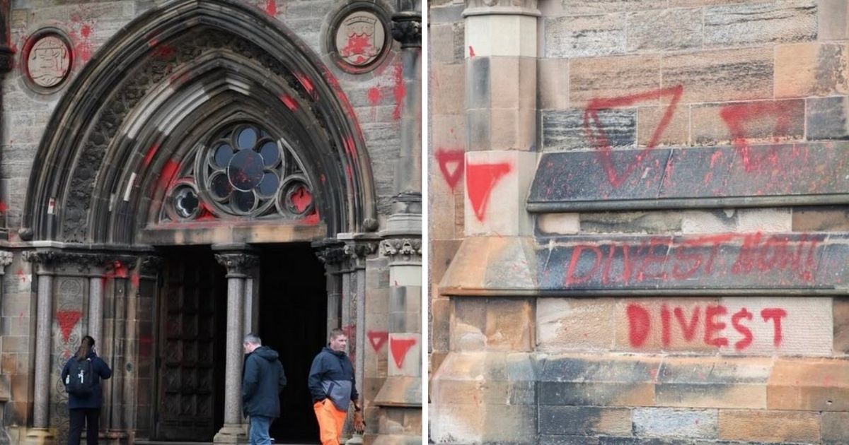 Glasgow Uni’s Gilbert Scott Building vandalised with red paint days ...