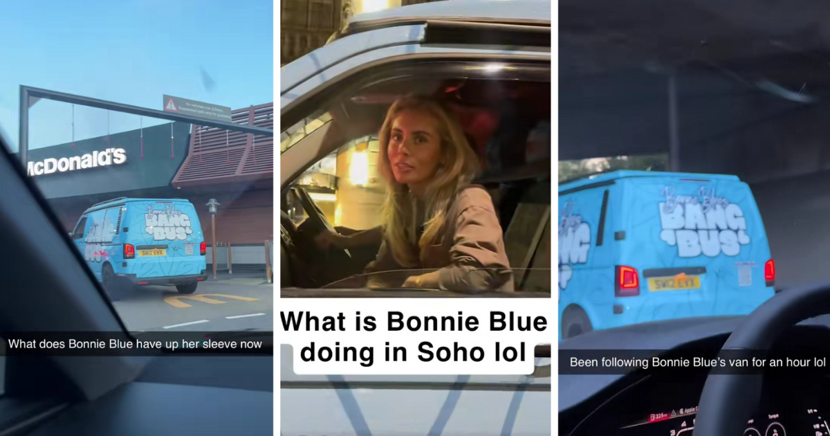 Videos spotting Bonnie Blue in 'Bang Bus' as her challenge starts