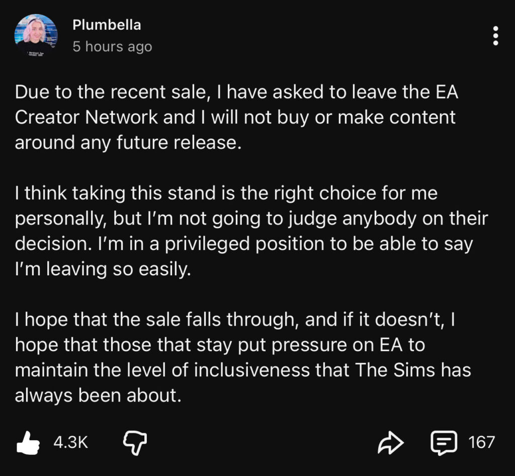 Statements from The Sims creators who have now quit EA